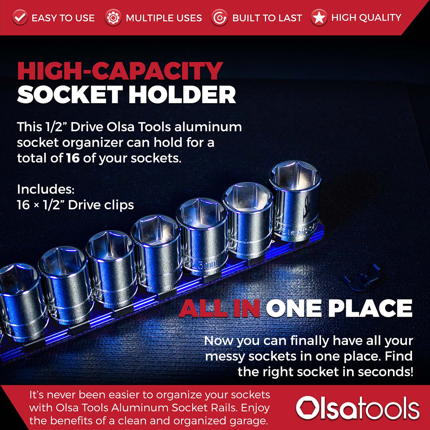 Aluminum Socket Organizer Rails with Locking End Caps | Olsa Tools