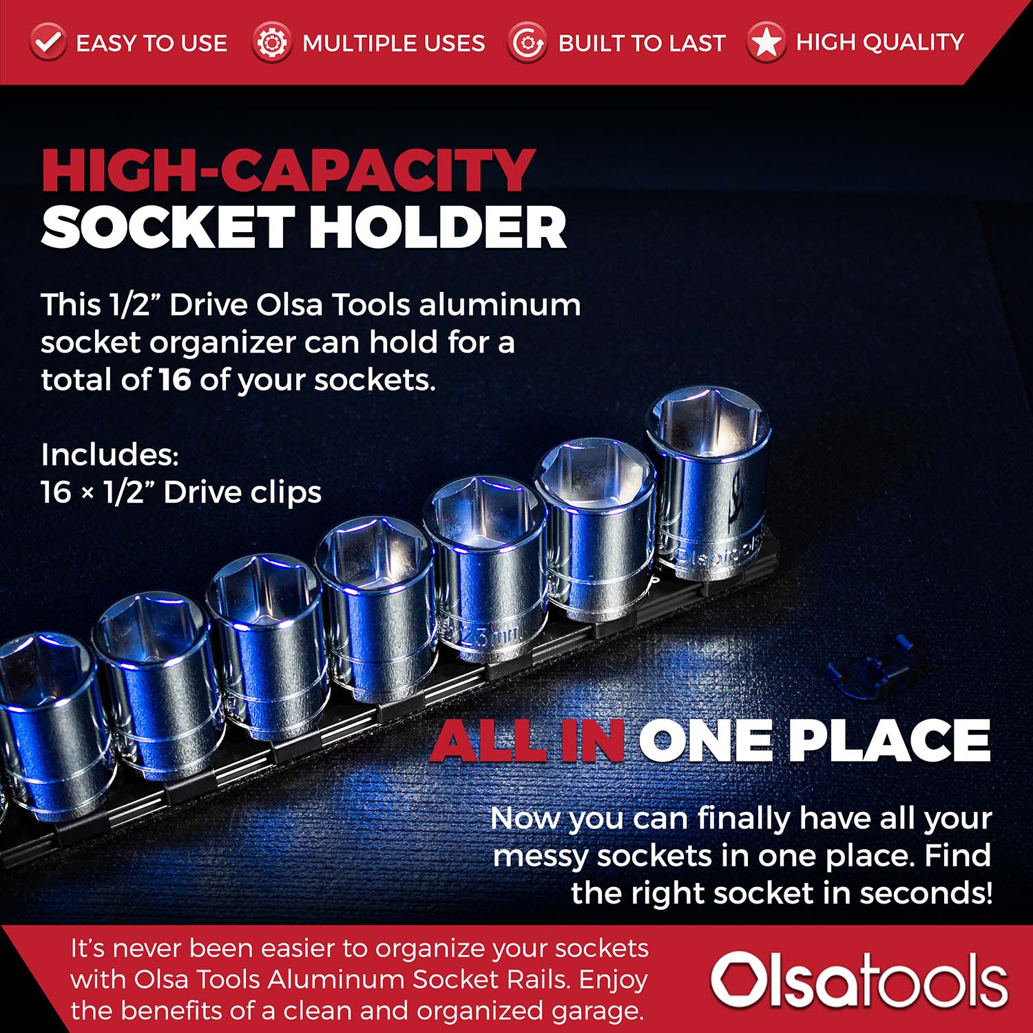Aluminum Socket Organizer Rails with Locking End Caps | Olsa Tools