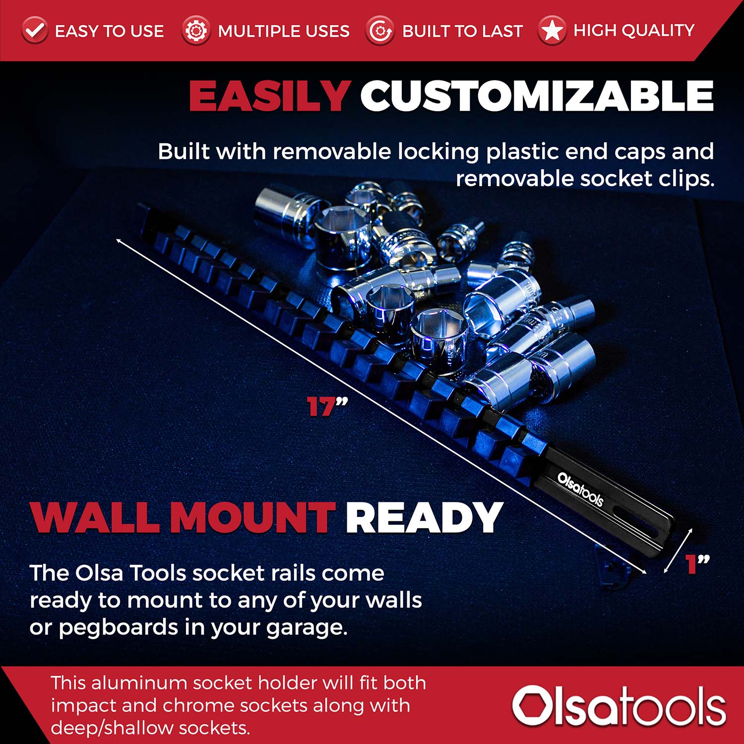 Aluminum Socket Organizer Rails with Locking End Caps | Olsa Tools