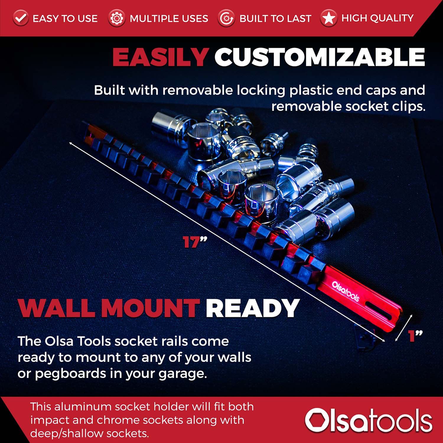 Aluminum Socket Organizer Rails with Locking End Caps | Olsa Tools
