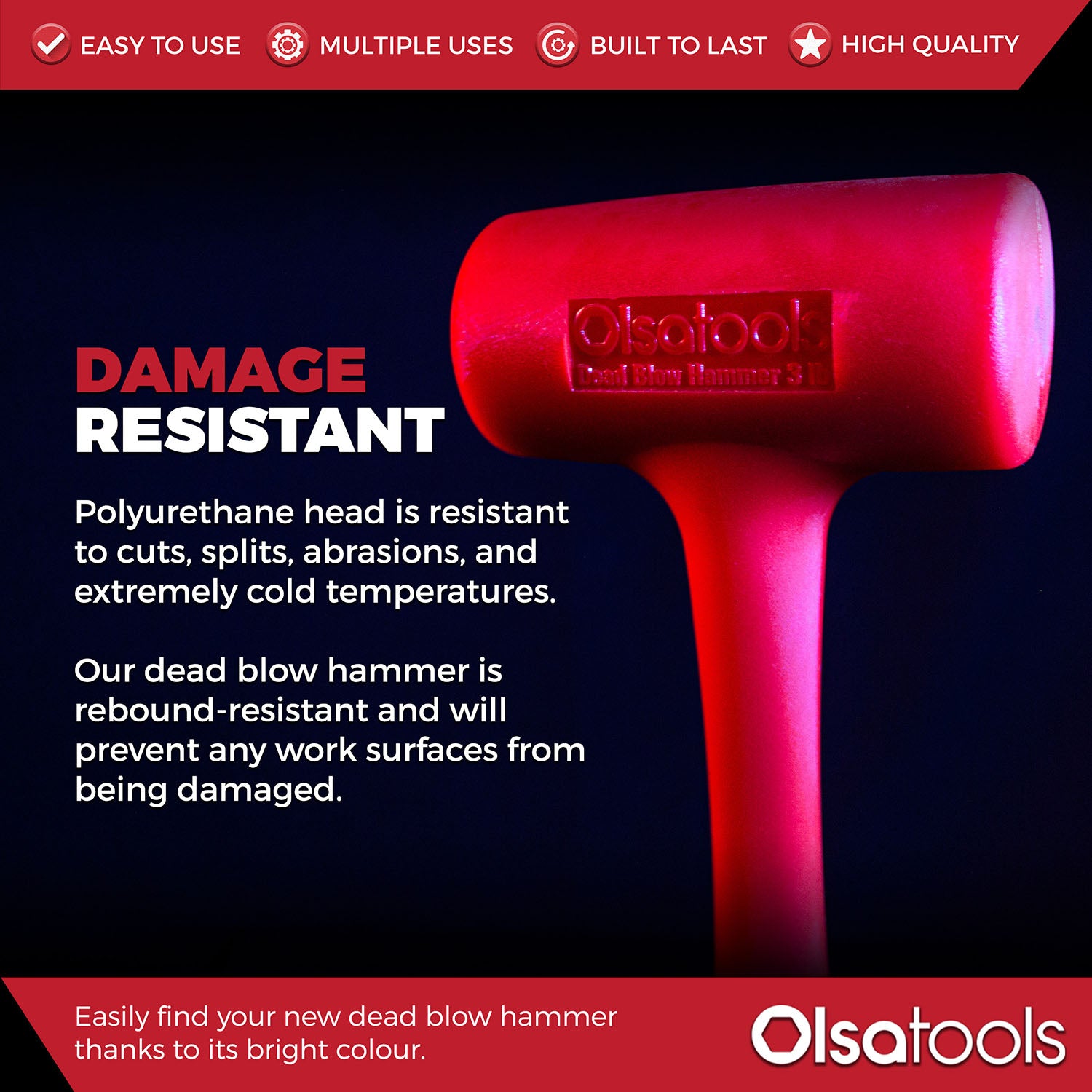 3lb Dead Blow Hammer With Polyurethane Head | Olsa Tools