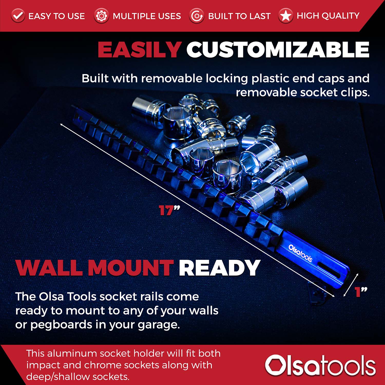 Aluminum Socket Organizer Rails with Locking End Caps | Olsa Tools