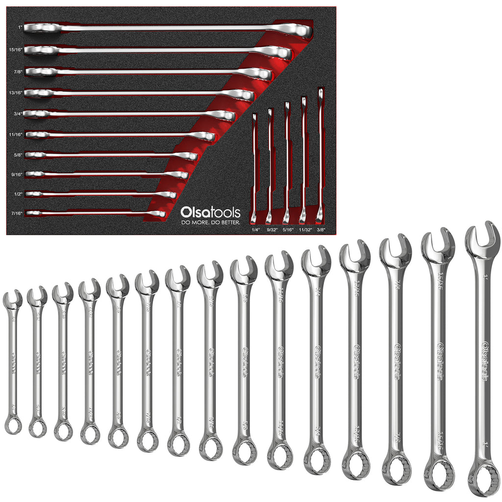 Olsa Tools 15 pc Combination Wrench Set, SAE and Metric | Olsa Tools