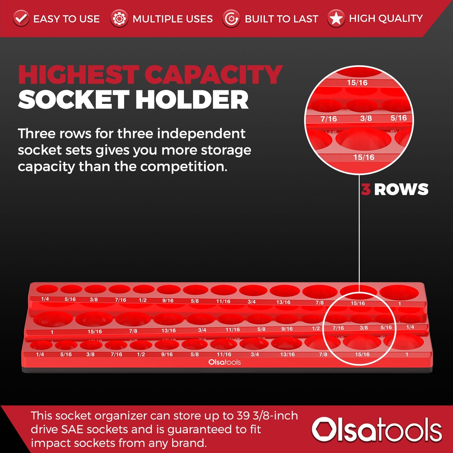 3-Row Magnetic Socket Holder | Designed in Canada | Olsa Tools | Olsa Tools