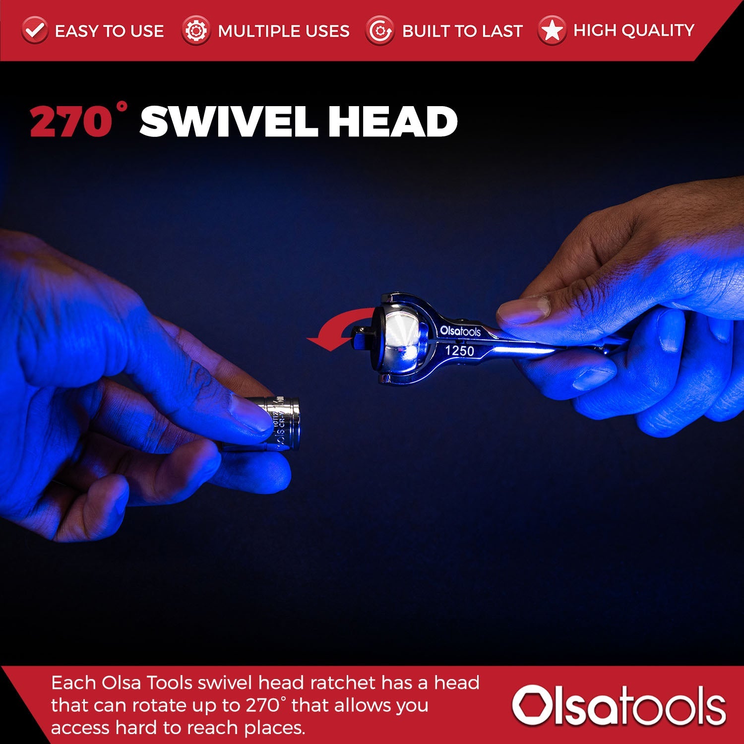 Olsa Tools Swivel Head Ratchet | 90 Tooth Round Head | Olsa Tools