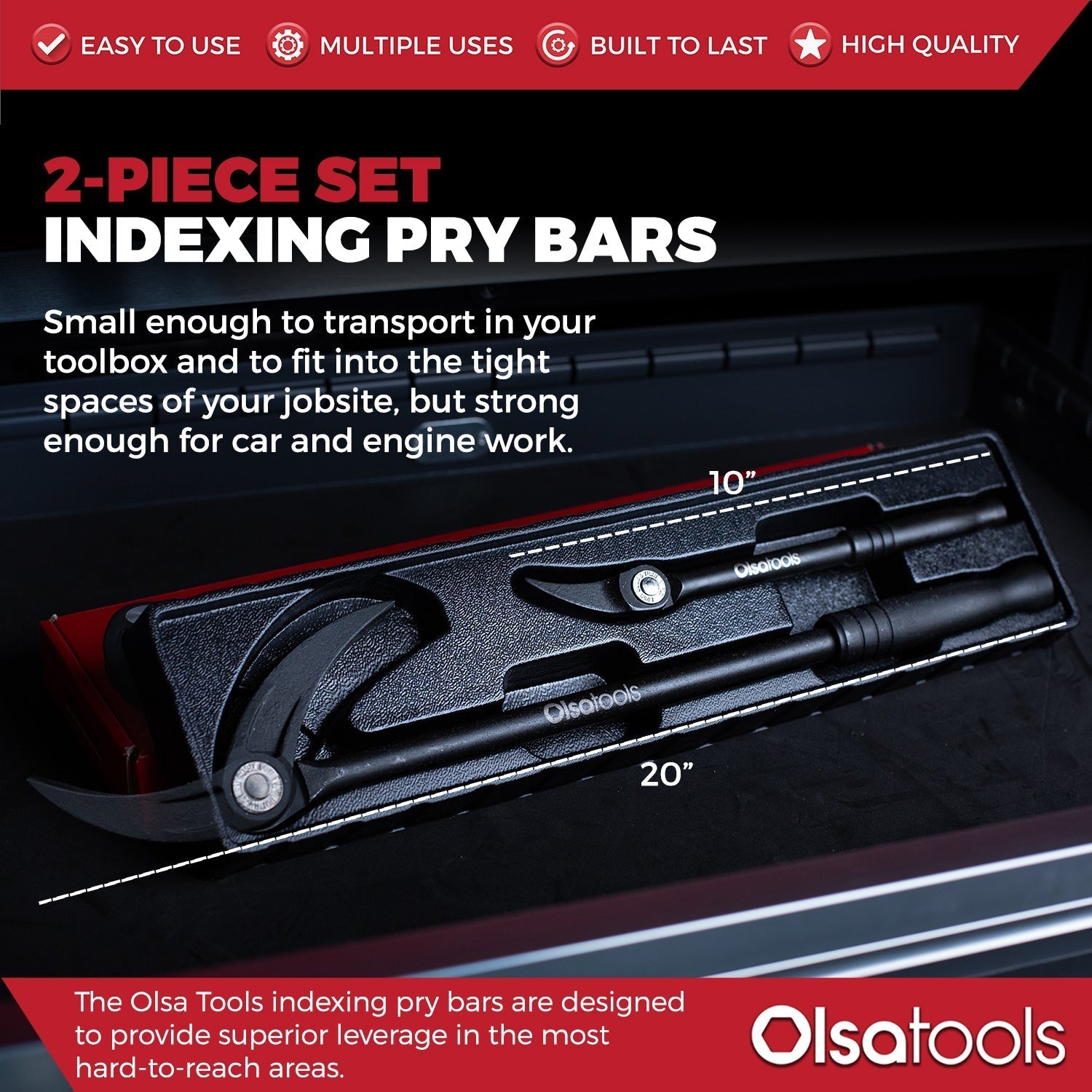 Olsa Tools 2 Piece Indexing Pry Bar Set | Heavy Duty 10" and 20" Long ...